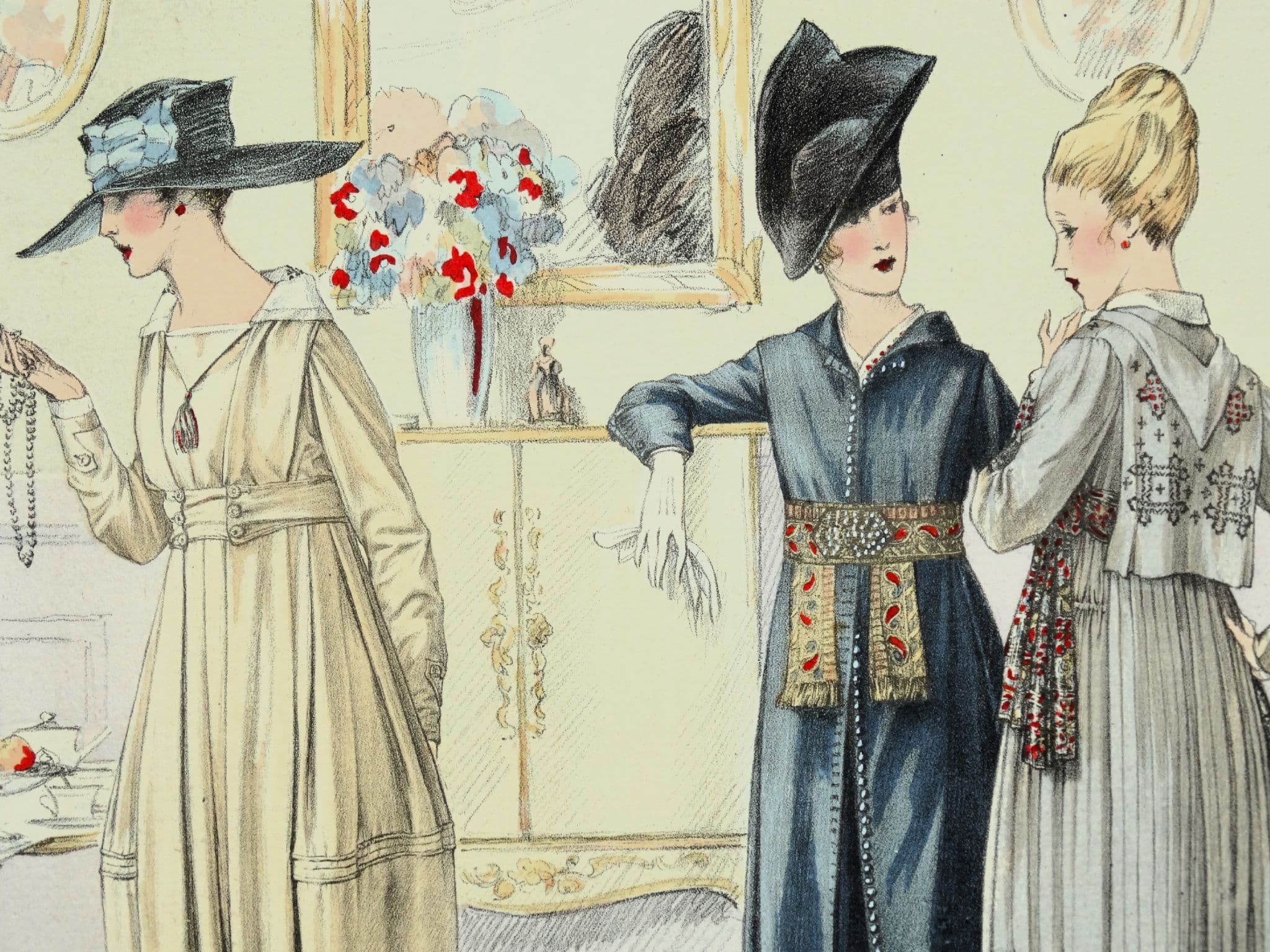 ANTIQUE FASHION PRINT Vintage Art Nouveau Large Format Plate 4 Original ...