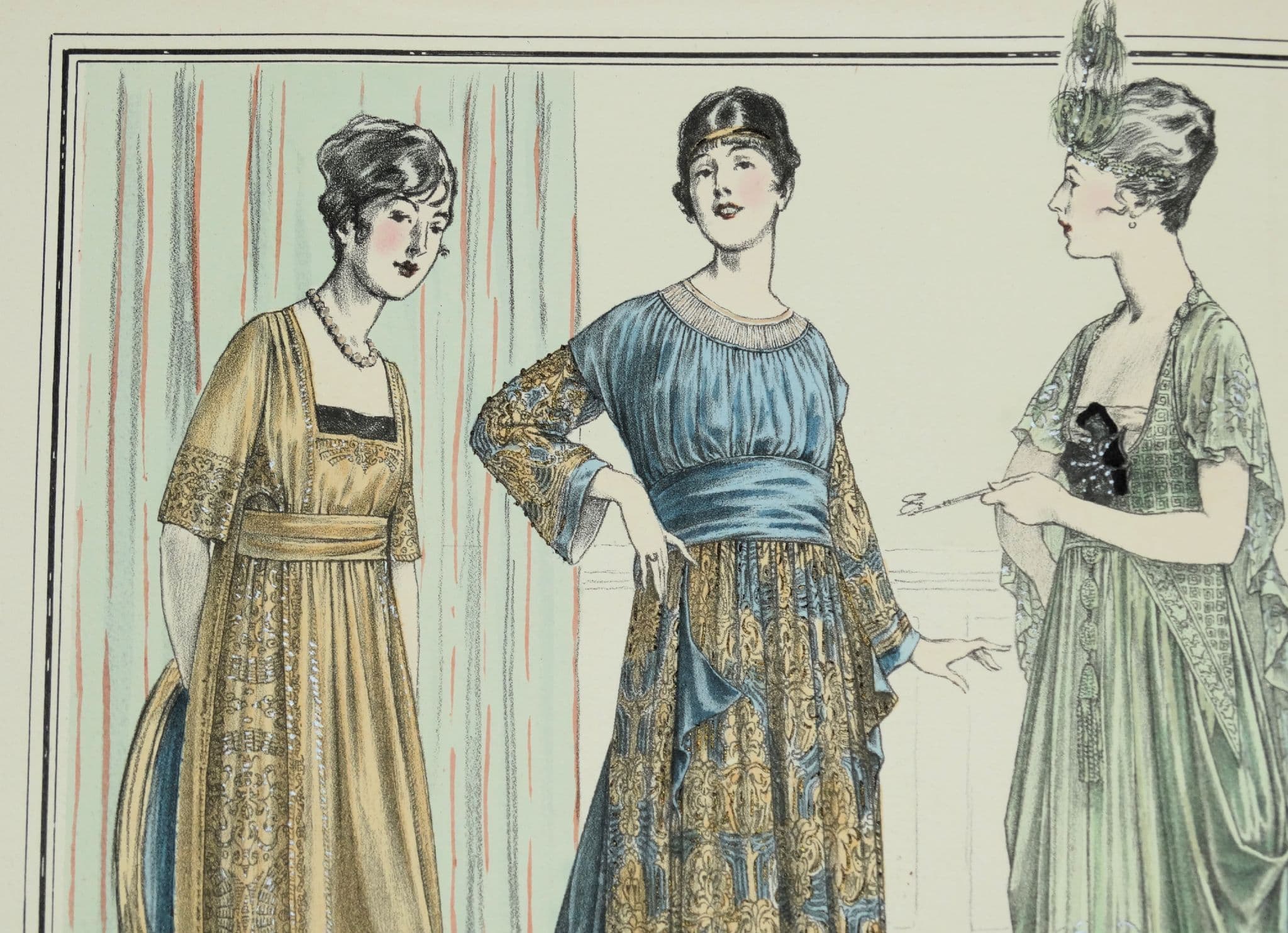 ANTIQUE FASHION PRINT Vintage Art Nouveau Large Format Plate 5 Original ...