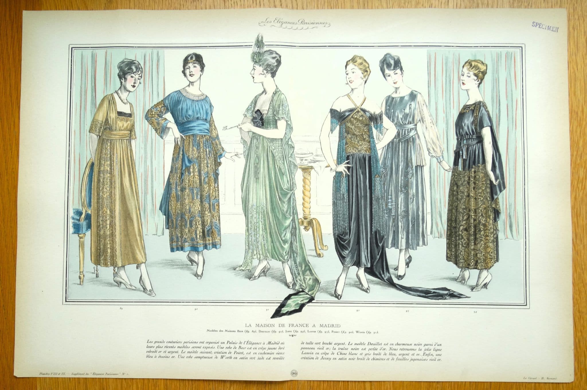ANTIQUE FASHION PRINT Vintage Art Nouveau Large Format Plate 5 Original ...