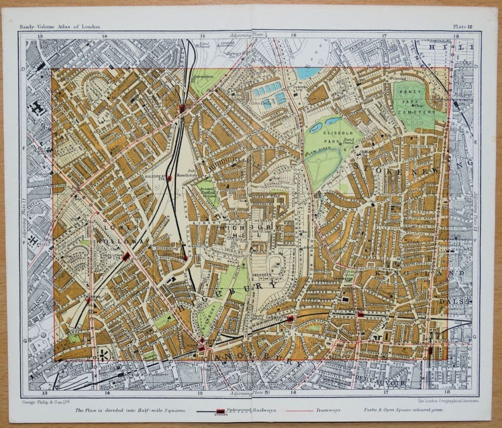 Antique London Street Plan HIGHBURY HOLLOWAY DALSTON CANONBURY Vintage ...