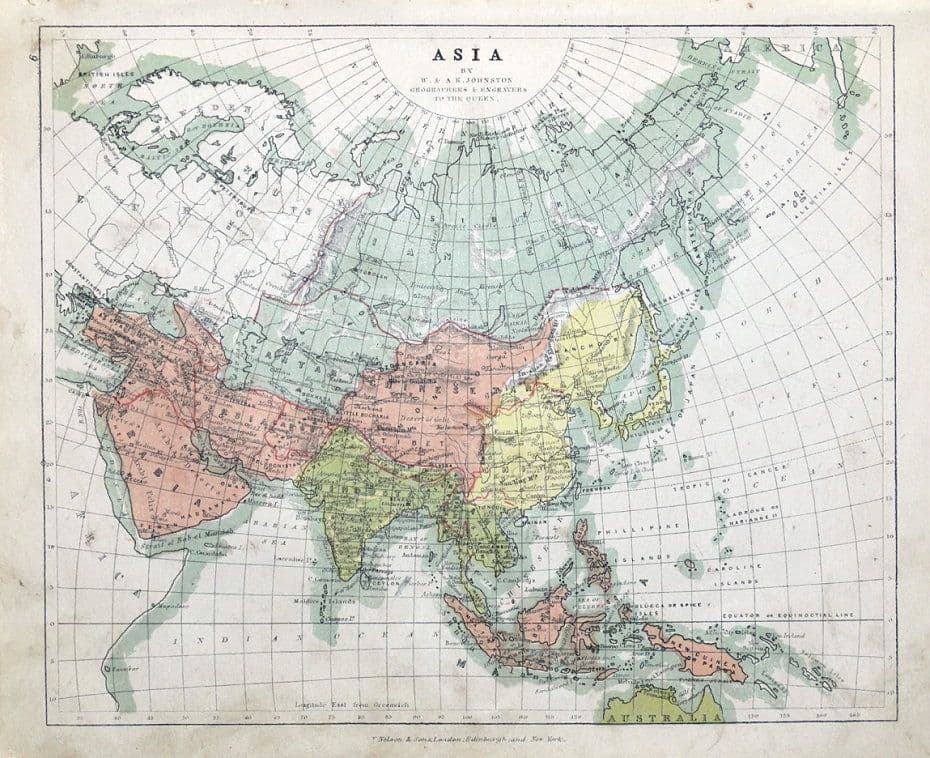 Antique Map ASIA Johnston original 1862