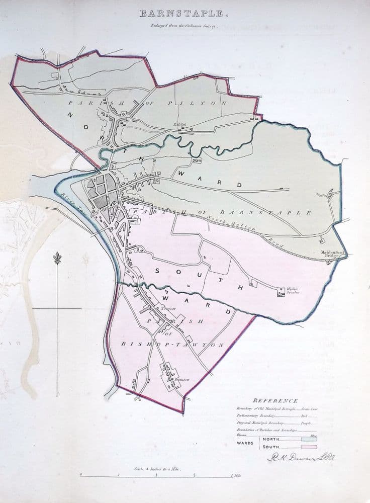 Antique Map BARNSTAPLE DEVON Street Plan Dawson Original map 1832