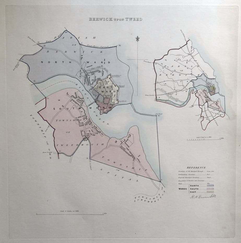 Antique Map BERWICK upon TWEED Northumberland Street Plan Dawson ...