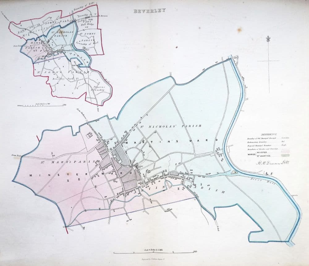Antique Map BEVERLEY YORKSHIRE Street Plan Dawson Original map 1832
