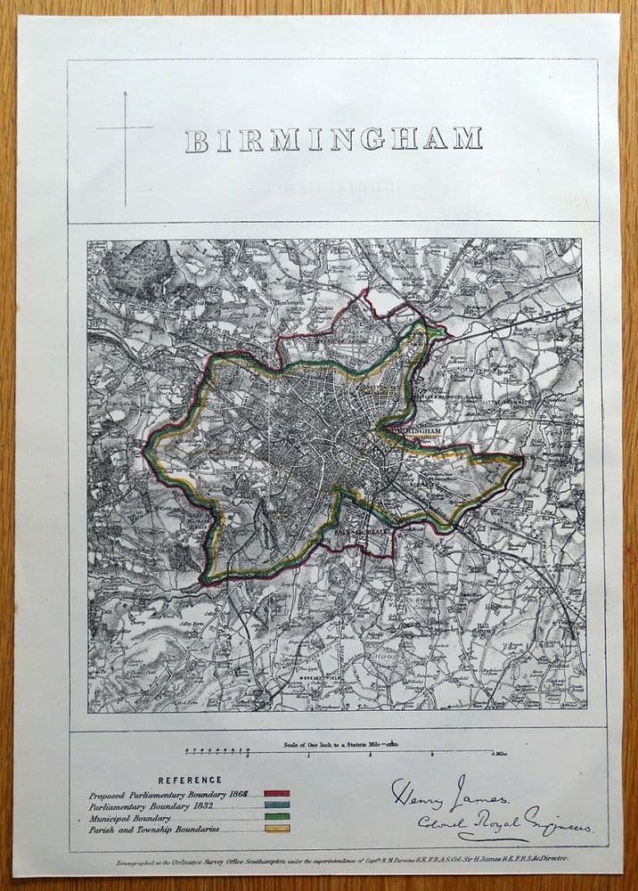 Antique Map BIRMINGHAM ENGLAND Smethwick Hall Green Moseley Handsworth 1868