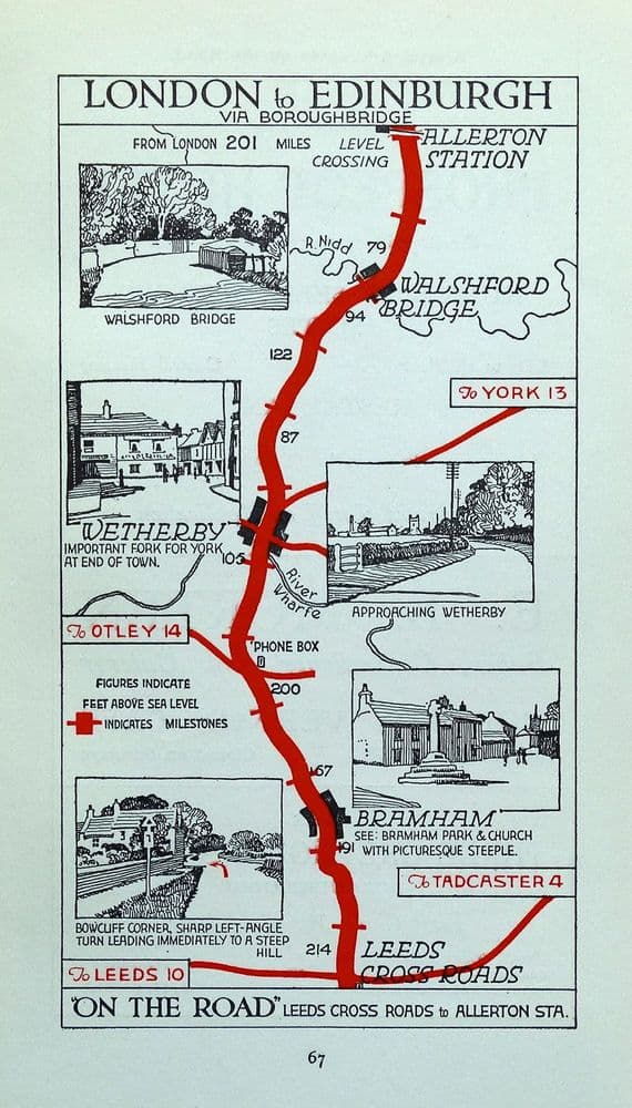 Antique Map BRAMHAM WETHERBY WALSHFORD ALLERTON Original Pictorial Road ...