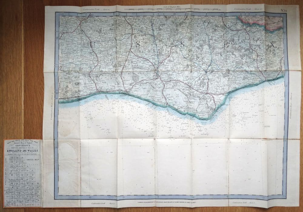 Antique Map BRIGHTON WORTHING LEWES Uckfield Sussex Cruchley s Folding ...