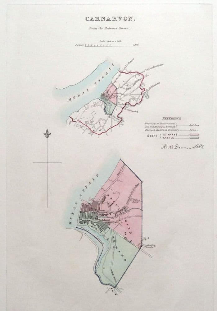 Antique Map CAERNARFON CARNARVON WALES Street Plan Dawson Original 1832