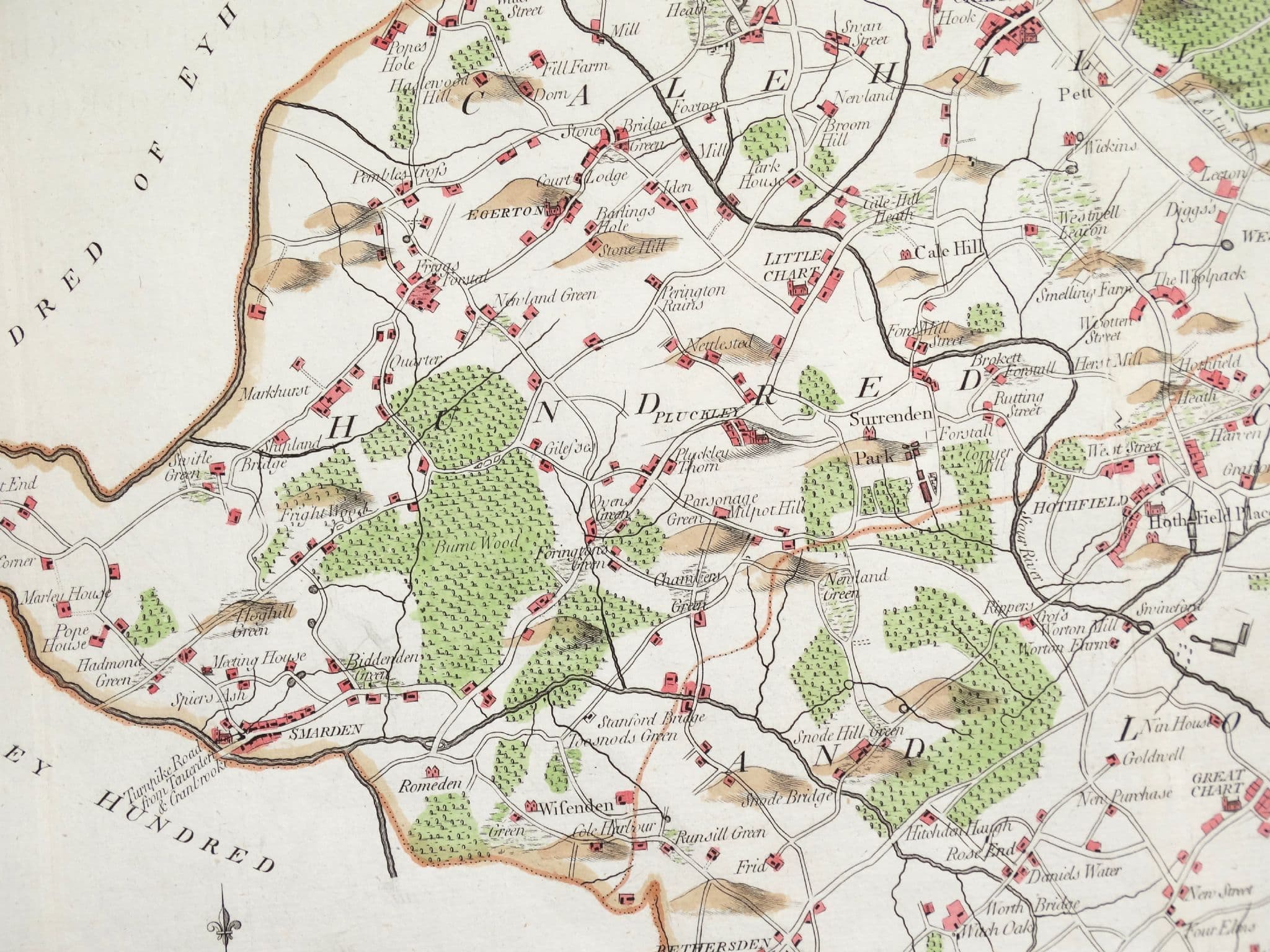 Antique Map CALEHILL HUNDRED KENT Ashford Great Chart Charing E Hasted 1790