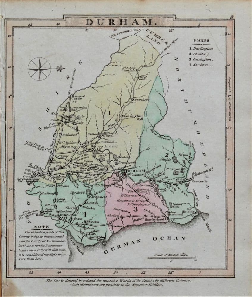 Antique Map COUNTY DURHAM George Gray Original Hand Coloured Antique ...