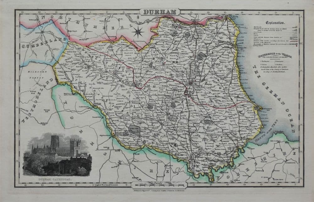 Antique Map COUNTY DURHAM James Pigot Original Hand Coloured Antique ...