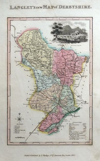 Antique Map DERBYSHIRE Langley & Phelps Original 1820
