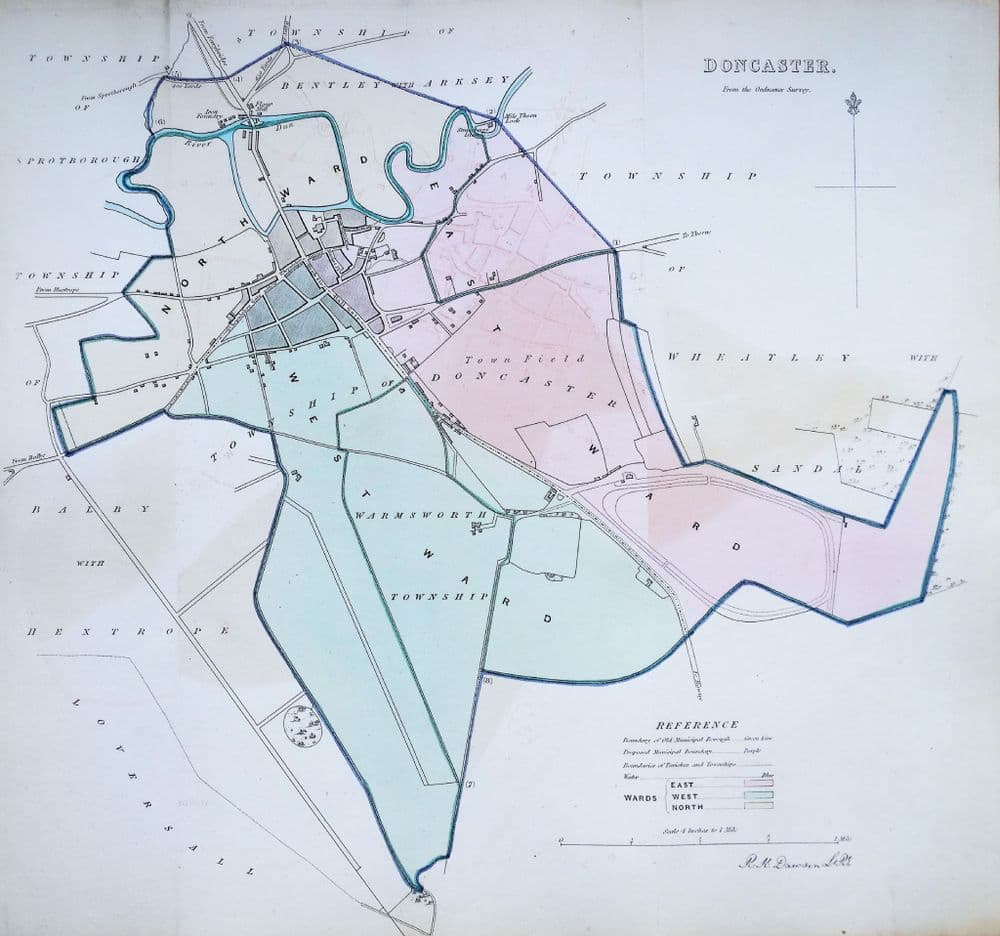 Antique Map DONCASTER YORKSHIRE Street Plan Dawson Original 1832