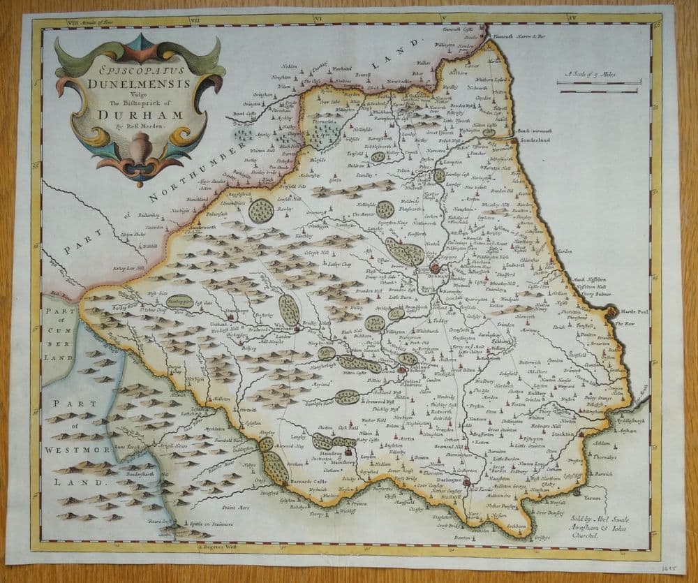 Antique Map DURHAM Robert Morden original hand coloured map 1695