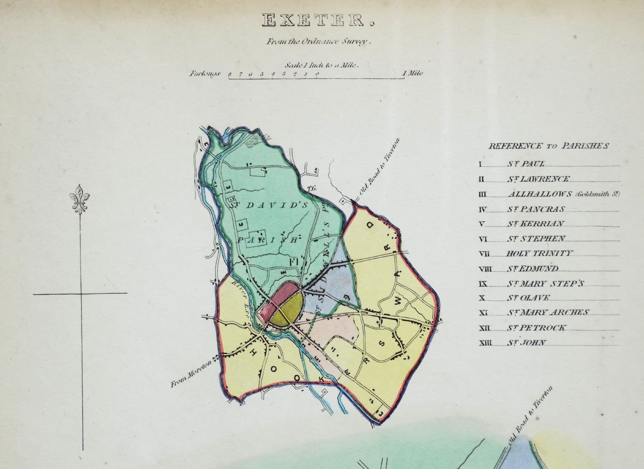 Antique Map EXETER DEVON City Street Plan Dawson Hand Coloured Original ...
