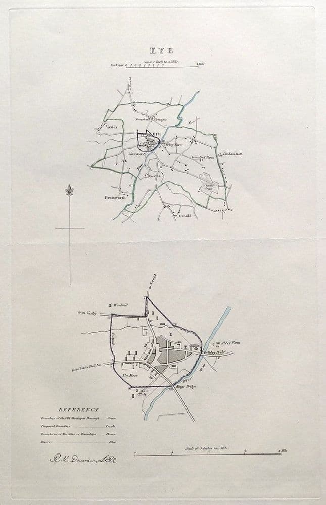 Antique Map EYE CAMBRIDGESHIRE UK Street Plan Dawson Original 1832