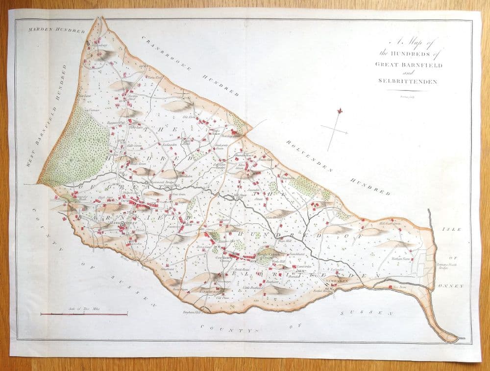 Antique Map GREAT BARNFIELD HUNDRED Hawkhurst Sandhurst Kent Hasted 1790