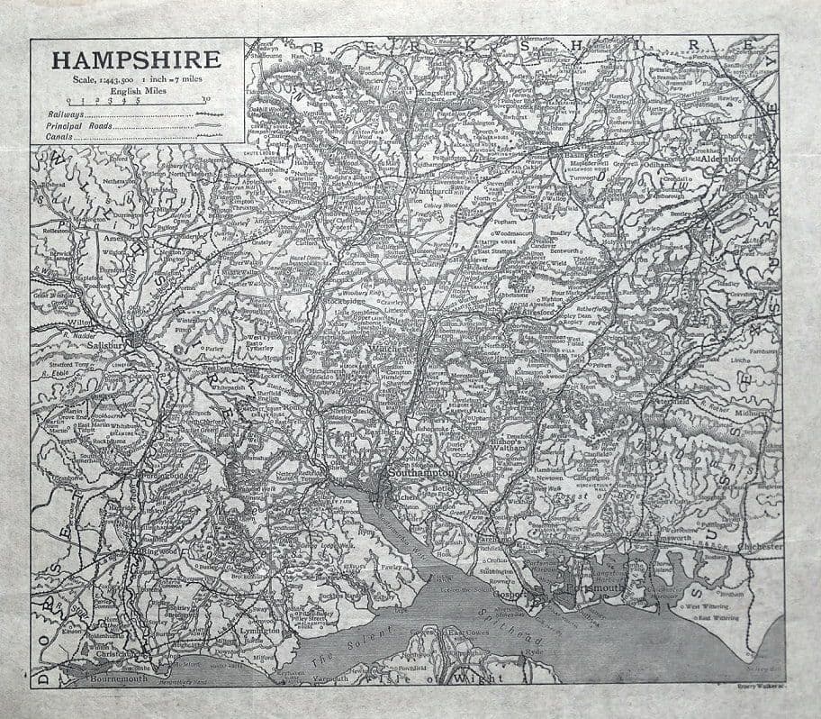 Antique Map HAMPSHIRE E Walker Original County Map c1890