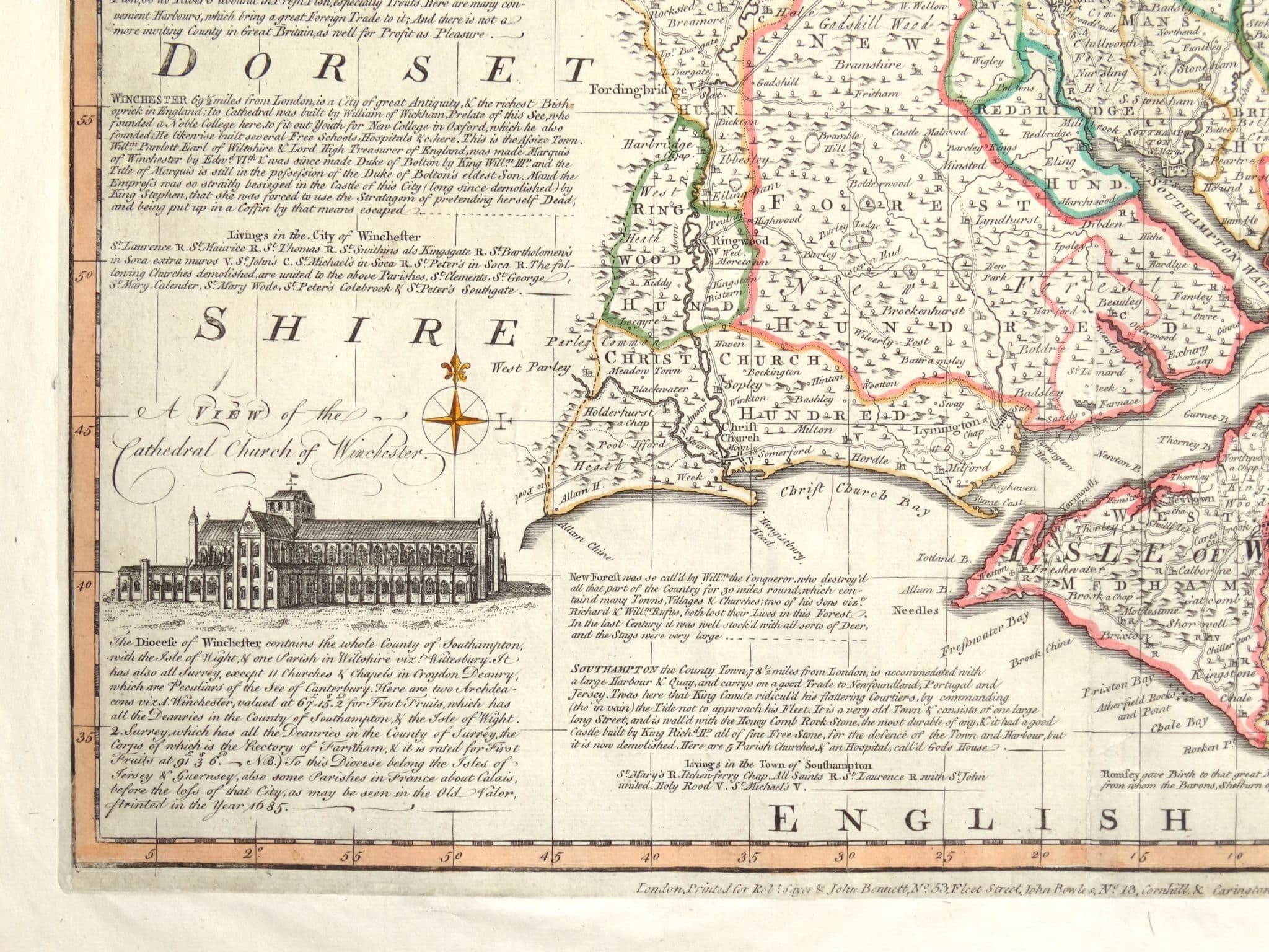 Antique Map HAMPSHIRE Emanuel Bowen Royal English Atlas Original 1777