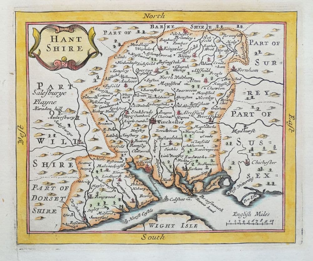 Antique Map HAMPSHIRE Hant Shire John Seller Original c1696