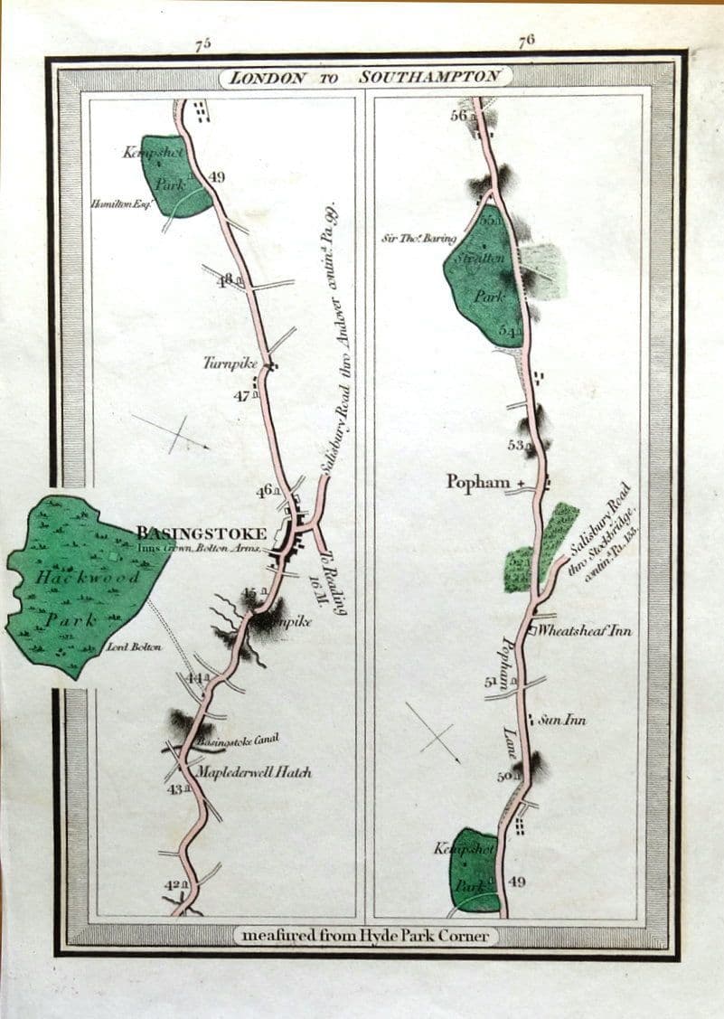 Antique Map HAMPSHIRE LONDON To SOUTHAMPTON Mogg Original Road Strip ...