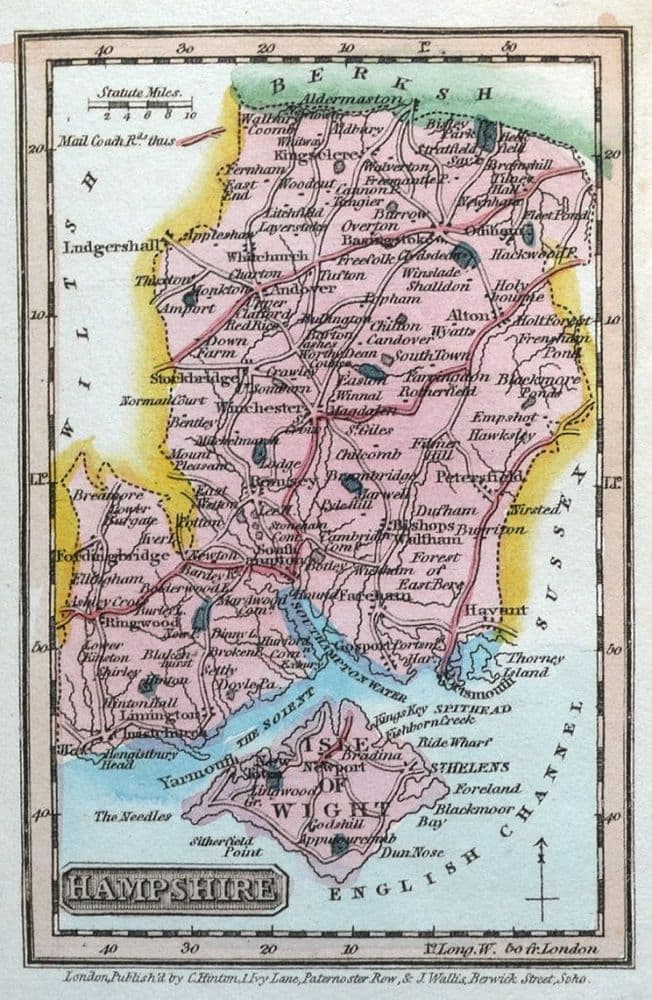 Antique Map HAMPSHIRE Reid & Wallis Original Miniature County Map 1820