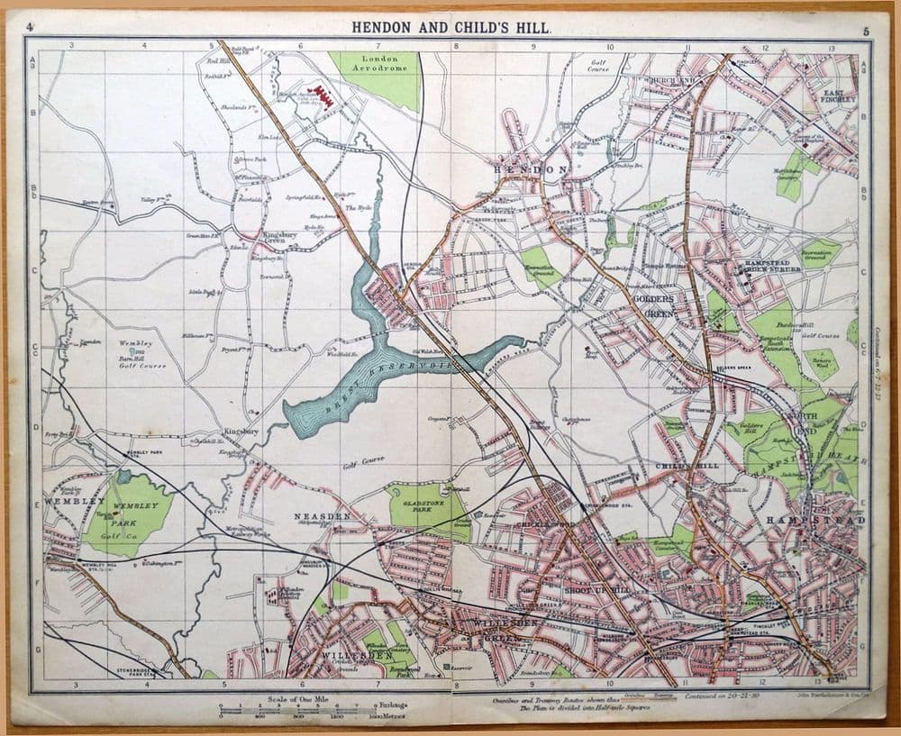 Antique Map HAMPSTEAD HENDON NEASDEN Original Vintage London Street ...