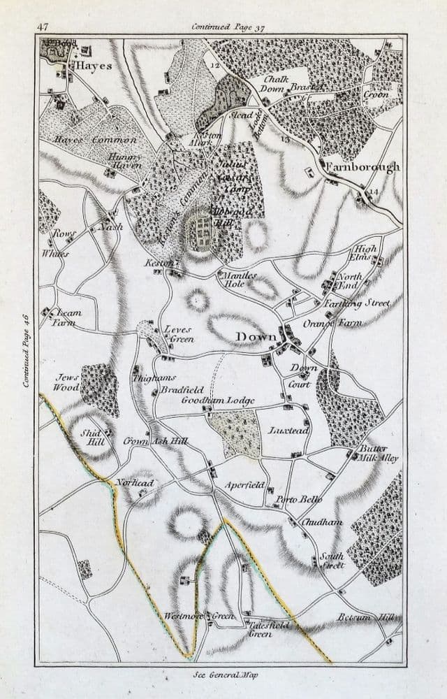 Antique Map HAYES DOWNE FARNBOROUGH LEAVES GREEN London J Cary Original ...