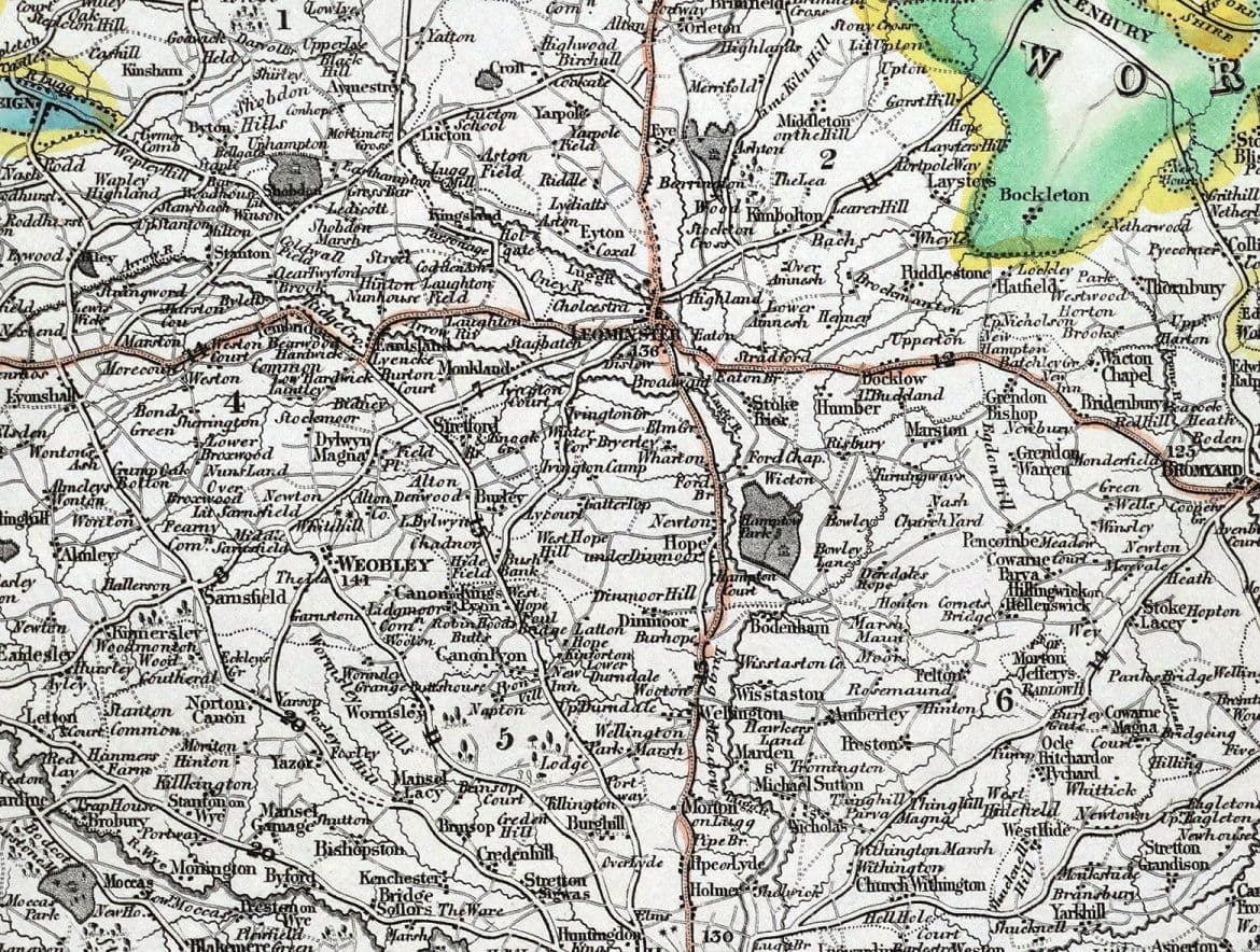 Antique Map HEREFORDSHIRE James Pigot Original Hand Coloured County Map ...