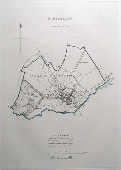 Antique Map HUNTINGDON ENGLAND UK Street Plan Dawson Original 1832