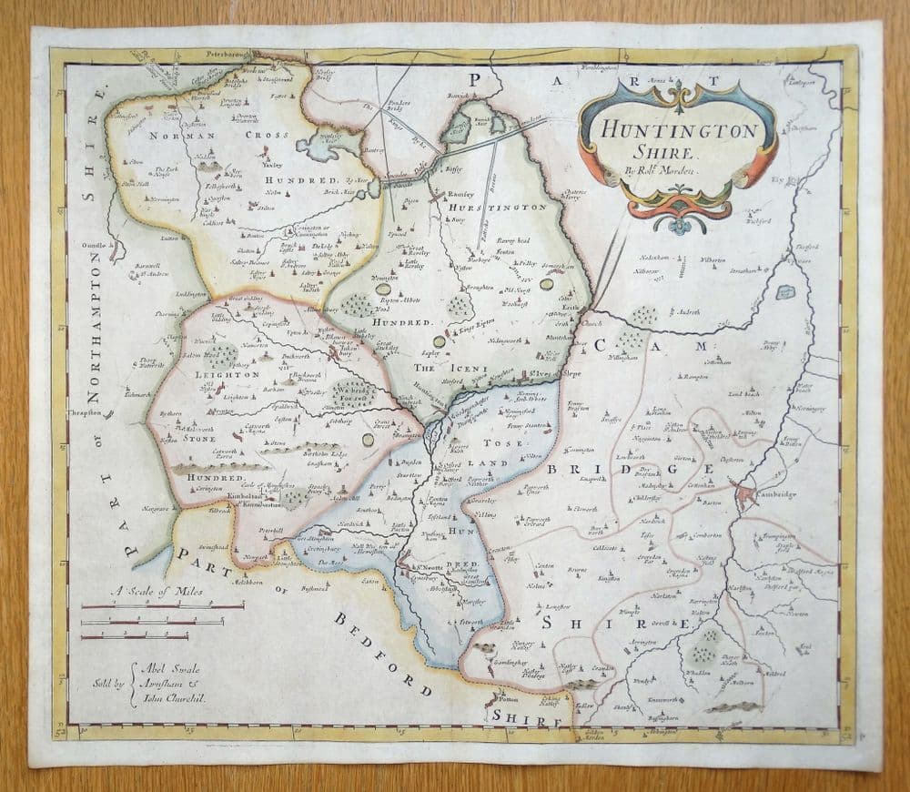 Antique Map HUNTINGDONSHIRE Cambridgeshire Robert Morden original map 1695