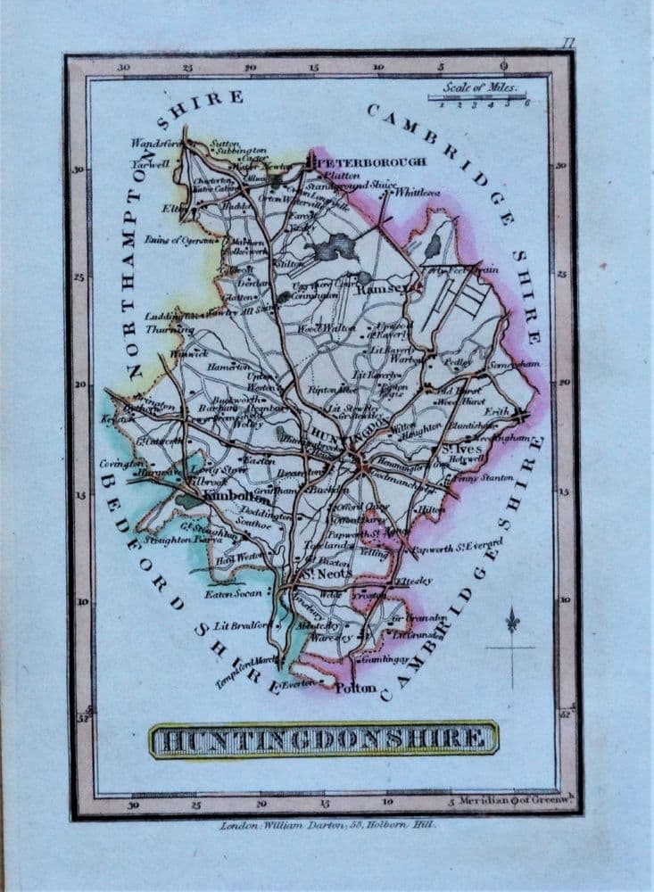 Antique Map HUNTINGDONSHIRE Darton Hand Coloured Original Miniature ...