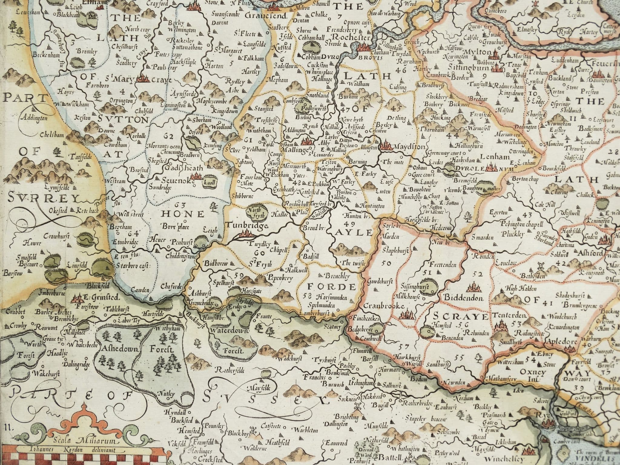 Antique Map KENT CANTIUM John Norden & William Kip Camden original 1637