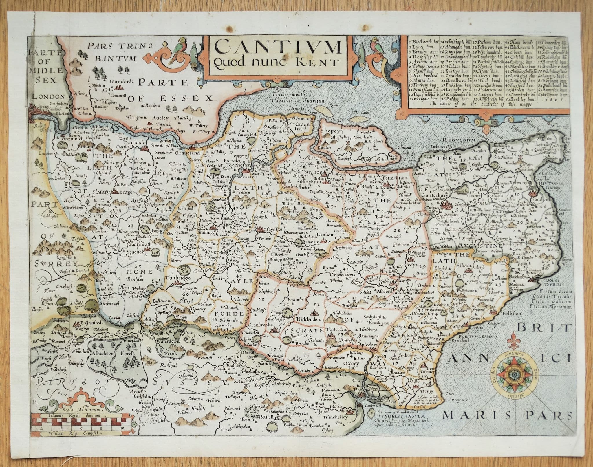 Antique Map KENT CANTIUM John Norden & William Kip Camden original 1637