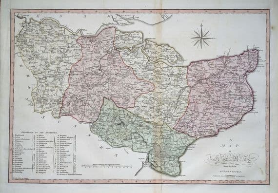 Antique Map KENT Cary Stockdale Large County Map 1805