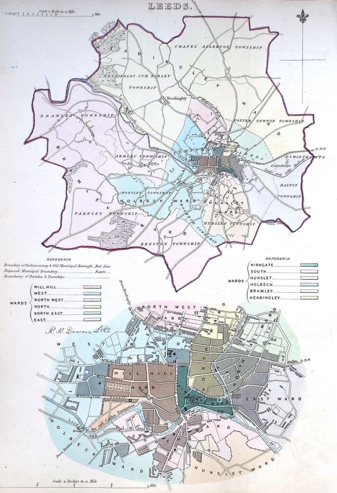 Antique Map LEEDS YORKSHIRE City Street Plan Dawson Original 1832
