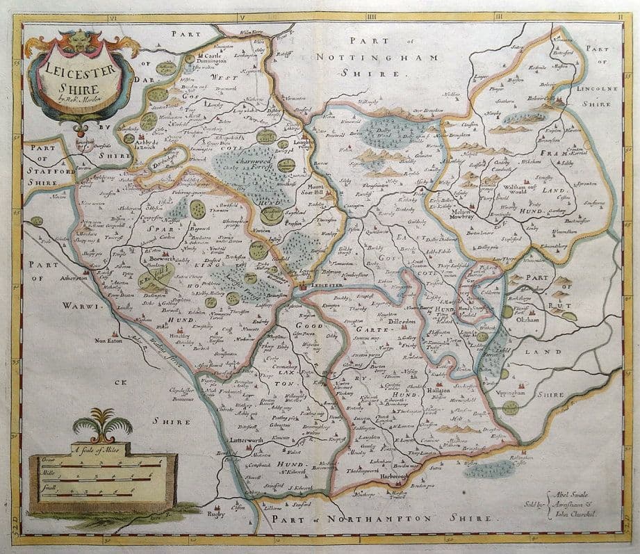 Antique Map LEICESTERSHIRE Robert Morden original hand coloured map 1722