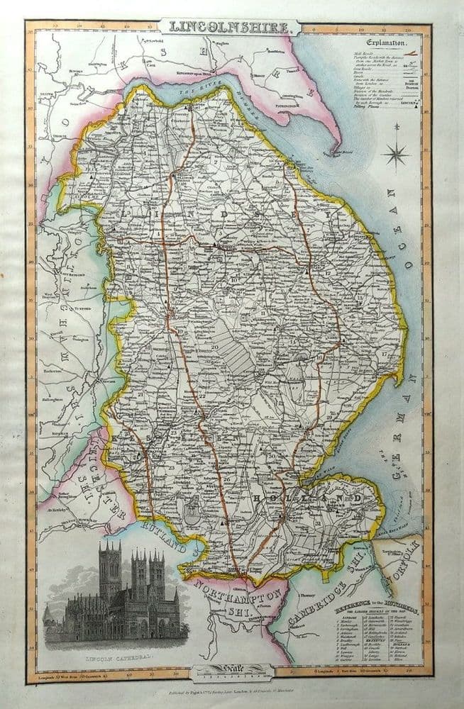 Antique Map LINCOLNSHIRE James Pigot Original Hand Coloured County Map ...