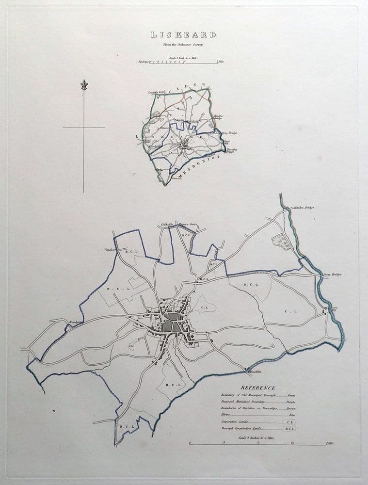Antique Map LISKEARD CORNWALL Street Plan Dawson Original 1832