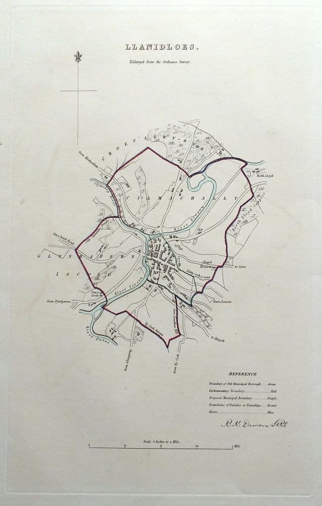 Antique Map LLANIDLOES MONTGOMERYSHIRE WALES Street Plan Dawson 1832