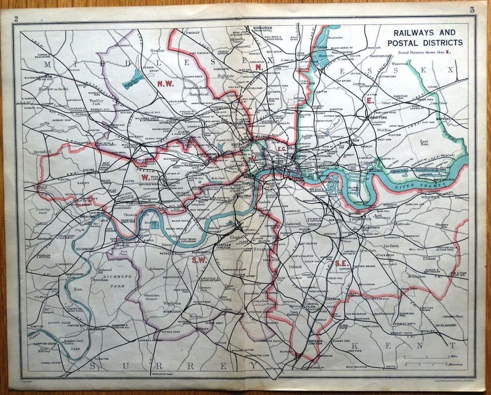 Antique Map LONDON RAILWAY MAP With Postal Districts Original ...