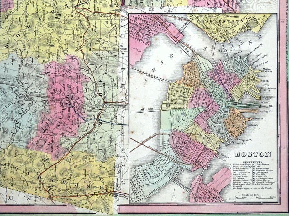 Antique Map MASSACHUSETTS RHODE ISLAND USA State map H S Tanner ...