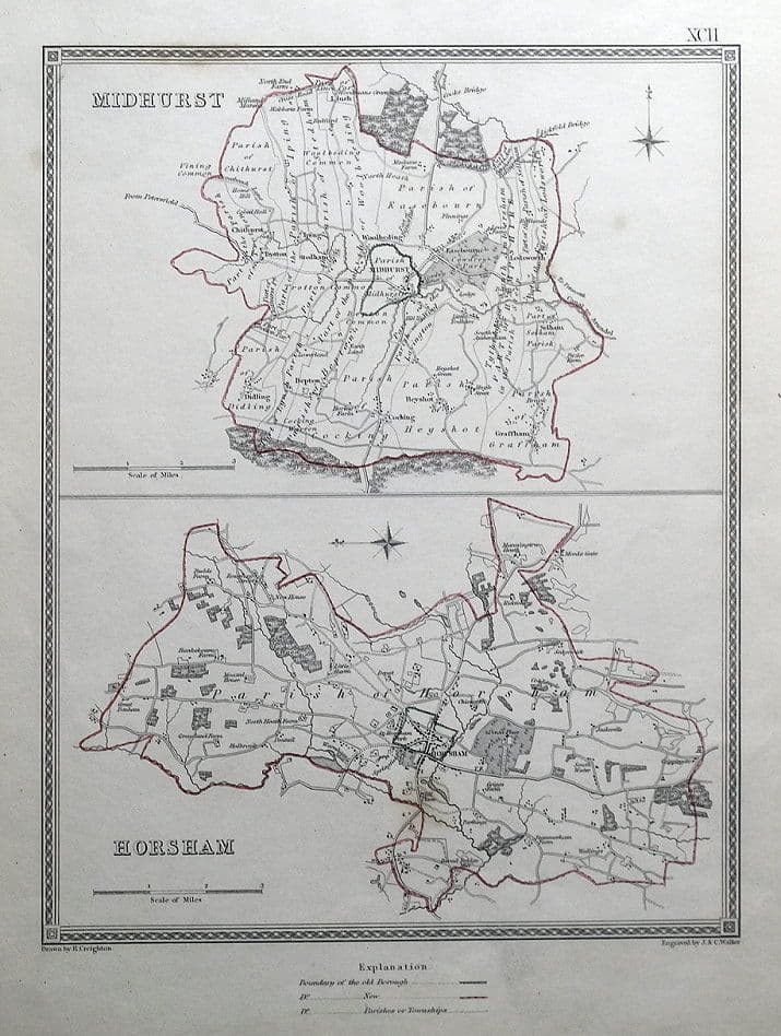 Antique Map MIDHURST HORSHAM SUSSEX Town Plans S Lewis original 1835