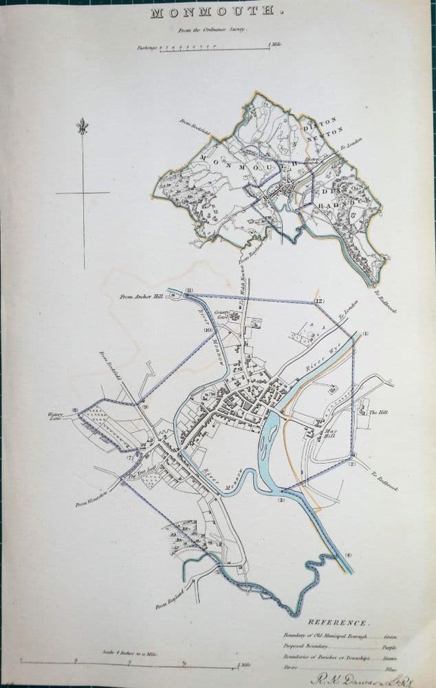 Antique Map MONMOUTH WALES Original Street Plan Dawson Original 1832