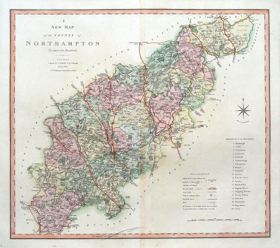 Antique Map NORTHAMPTONSHIRE Charles Smith Original large format 1808