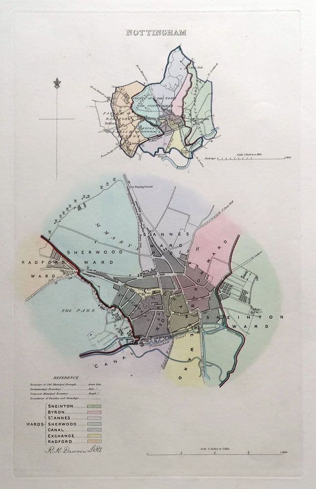 Antique Map NOTTINGHAM ENGLAND Street Plan Dawson Original hand ...