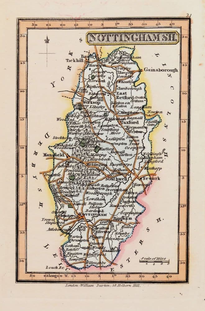 Antique Map NOTTINGHAMSHIRE Darton Hand Coloured Original Miniature 1822