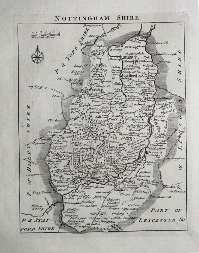 Antique Map NOTTINGHAMSHIRE John Rocque England Displayed 1769