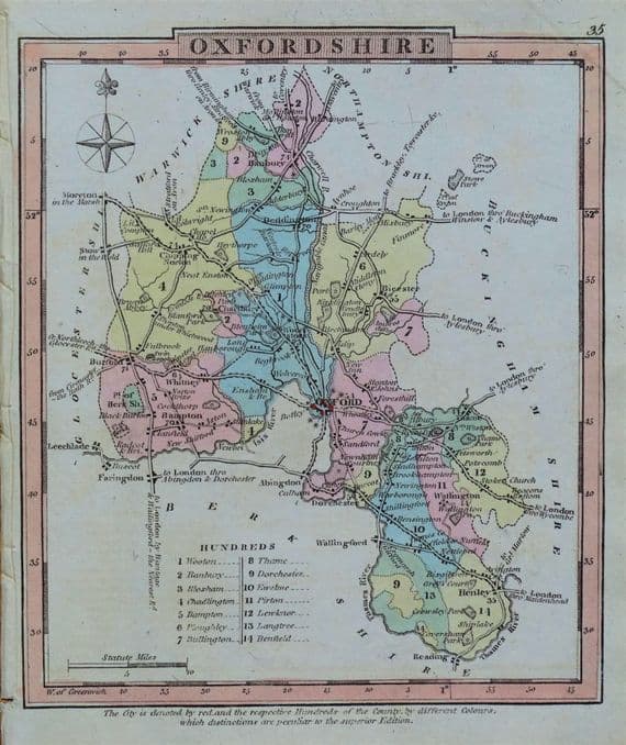 Antique Map OXFORDSHIRE George Gray Original Hand Coloured 1824