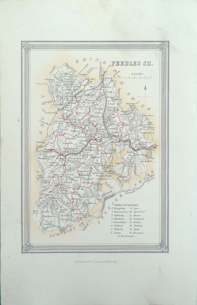 Antique Map PEEBLES SHIRE SCOTLAND Fullarton Original Hand Col ...